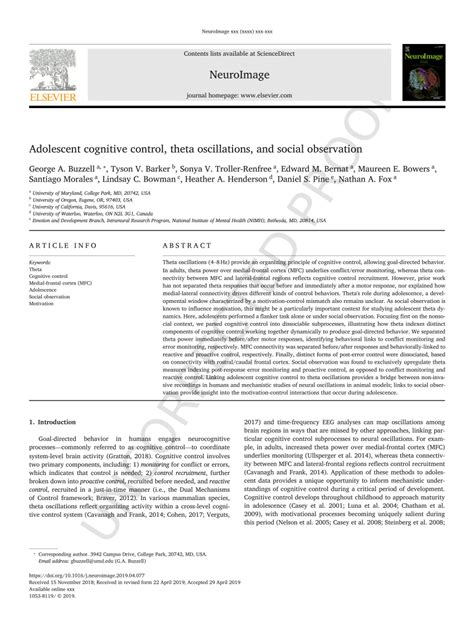 Pdf Adolescent Cognitive Control Theta Oscillations And Social