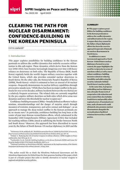 Clearing The Path For Nuclear Disarmament Confidence Building In The Korean Peninsula Sipri