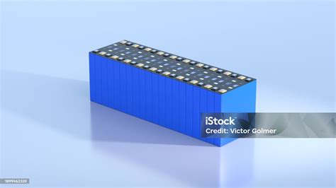 각형 셀 현대 전기 자동차 및 에너지 저장을 위한 직사각형 리튬 이온 인산염 Lfp 배터리 3d 렌더링 0명에 대한 스톡 사진