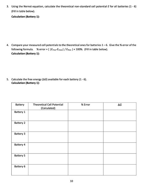 Solved Using The Nernst Equation Calculate The Theoretical Non
