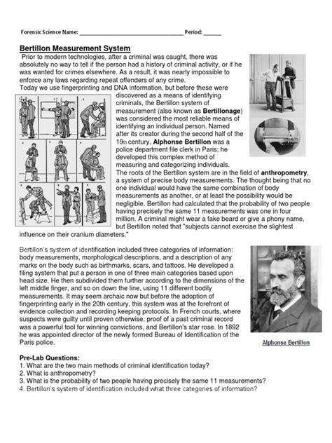 Bertillon Measurement System Pdf Anthropometry Forensic Science