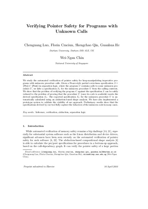 Pdf Verifying Pointer Safety For Programs With Unknown Calls
