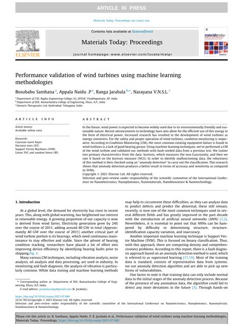 Pdf Performance Validation Of Wind Turbines Using Machine Learning