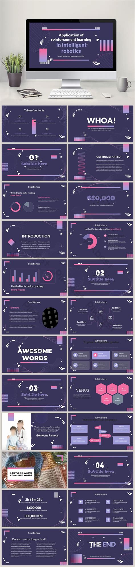 application of reinforcement learning purple powerpoint pptx template