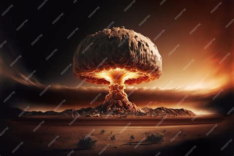 생성 인공 지능 기술을 사용하여 생성된 핵폭발 풍경 이미지 프리미엄 사진