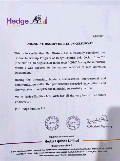 Mintu S On Linkedin Internship Completion Certificate 2021 In The Topic Crm