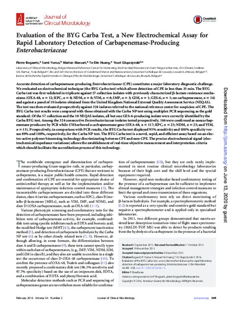Pdf Evaluation Of The Byg Carba Test A New Electrochemical Assay For Rapid Laboratory