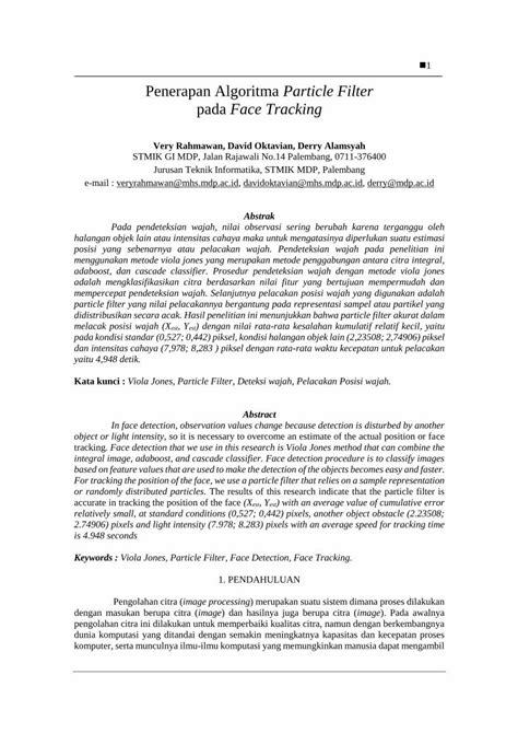 pdf penerapan algoritma particle filter pada face trackingeprints mdp