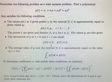 Solved Formulate The Following Problem As A Least Squares