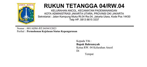 Amplop Surat Permohonan Kejelasan Status Pengurus RT Docx