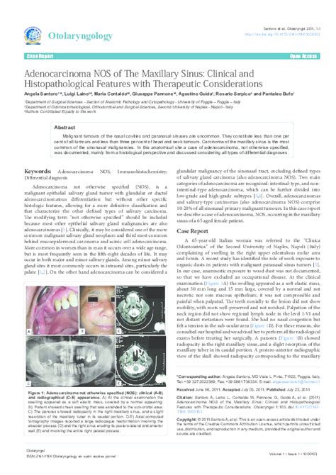 Pdf Adenocarcinoma Nos Of The Maxillary Sinus Clinical And