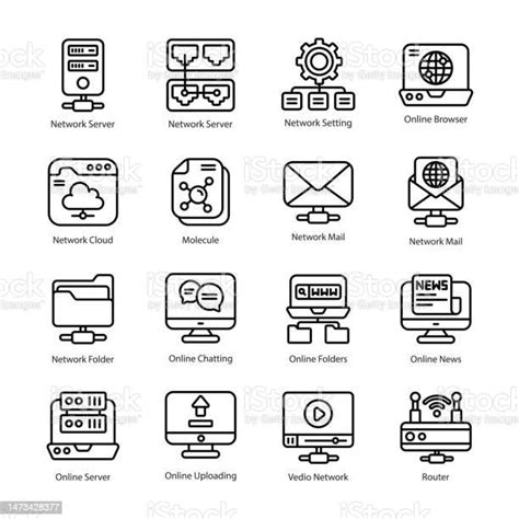 네트워크 및 통신 벡터 개요 아이콘 디자인 그림입니다 네트워크 및 통신 흰색 배경에 기호 Eps 10 파일 세트 5 0명에 대한 스톡 벡터 아트 및 기타 이미지 Istock