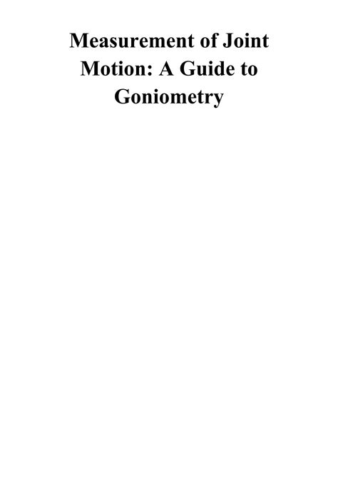 Measurement Of Joint Motion Cynthia C Norkin Pt Edd A Guide To