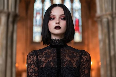 Gothic Woman With Dark Makeup And Lace Dress Premium AI Generated Image