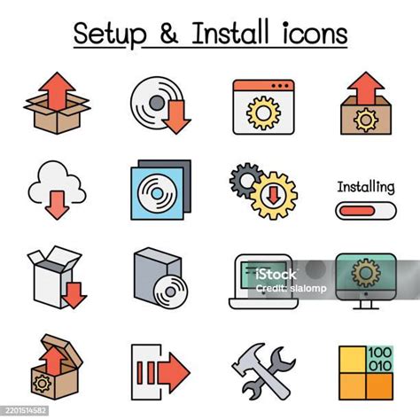 설정 구성 유지 관리 및 설치 아이콘은 컬러 라인 스타일로 설정됩니다 0명에 대한 스톡 벡터 아트 및 기타 이미지 0명 디자인 디자인 요소 Istock