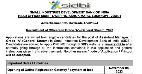 SIDBI Recruitment 2023 Apply Online For 50 Assistant Manager