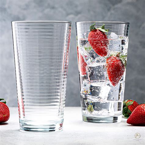 Buy Highball Drinking Glasses Set Of 4 Attractive Heavy Base Ribbed