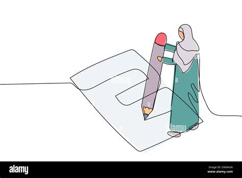 Single Continuous Line Drawing Arab Businesswoman Writing Survey Form