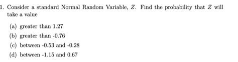 Solved Consider A Standard Normal Random Variable Z Find Chegg
