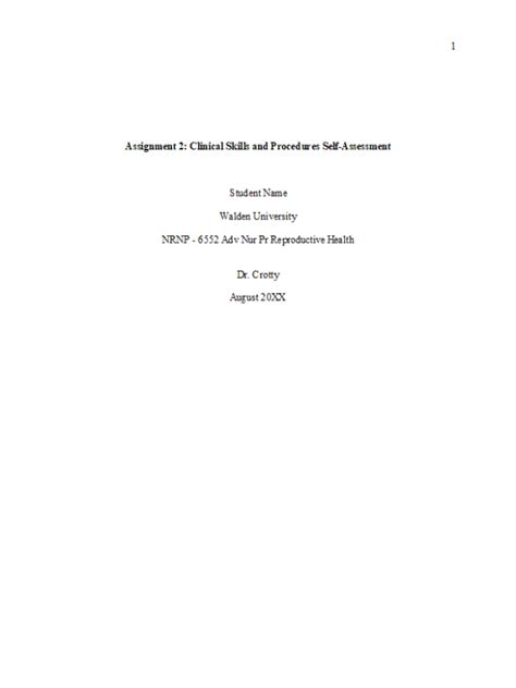 Prac 6552 Week 1 Assignment 2 Clinical Skills And Procedures Self