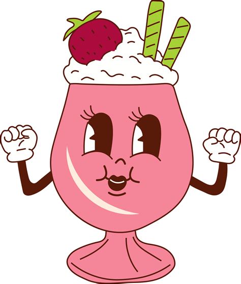 Cute Happy Funny Milkshake 30s Cartoon Mascot Character 40s 50s 60s