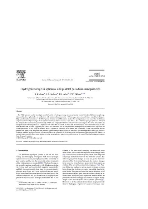 Pdf Hydrogen Storage In Spherical And Platelet Palladium Nanoparticles
