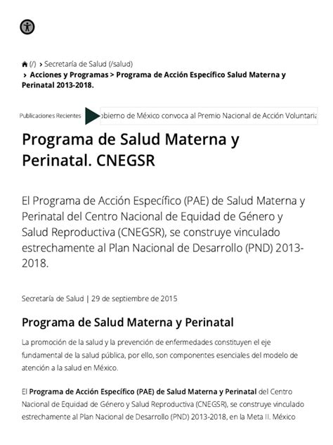Programa De Salud Materna Y Perinatal Cnegsr Secretaría De Salud