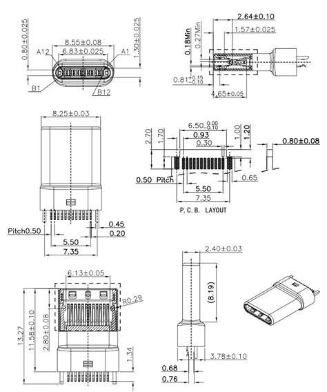 24pin Straddle Mount Dual Row Usb Type C Female Connector