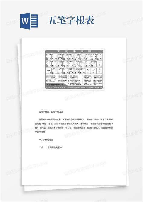 五笔字根表word模板下载 编号lepvzyym 熊猫办公