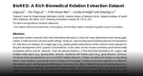 Paper Page Biored A Rich Biomedical Relation Extraction Dataset