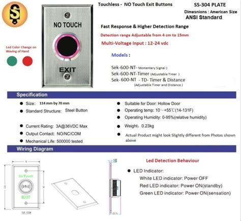 SekurityXchange Sekurit Vdc Touchless Exit Button Sek NT Metal Ss Body For ACCESS