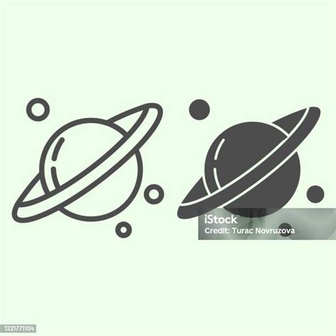 空間和行星線和固體圖示行星土星與太陽行星環系統輪廓風格象形圖在白色背景宇宙探索移動概念和網頁設計向量圖形向量圖形及更多互聯網圖片 Istock