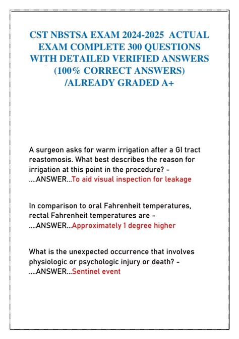 Cst Nbstsa Exam Actual Exam Complete 300 Questions With Detailed Verified Answers 100 Correct