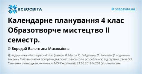 Календарне планування 4 клас Образотворче мистецтво ІІ семестр КТП