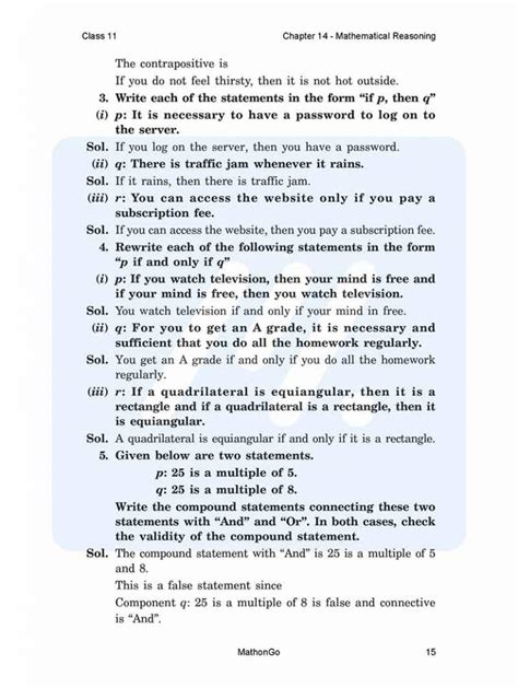 Ncert Solutions For Class 11 Maths Chapter 14 Mathematical Reasoning