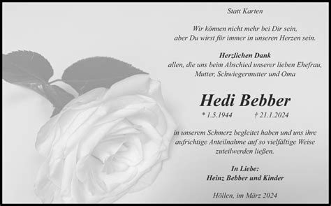 Traueranzeigen Von Hedi Bebber Aachen Gedenkt