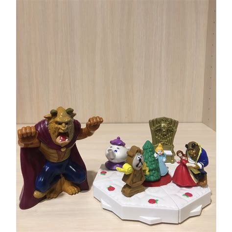 麥當勞。絕版。經典玩具。美女與野獸。旋轉發條 連動玩具組、野獸筆筒 蝦皮購物