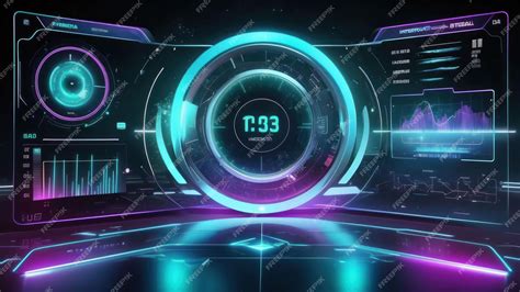 Futuristic Tech Hud Display With Holographic Overlays And Neon Blue Circular Patterns Premium