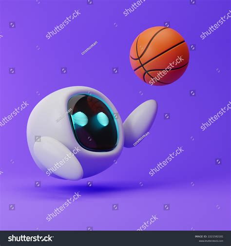 Cute Robot Playing Basketball Isolated Over Stock Illustration