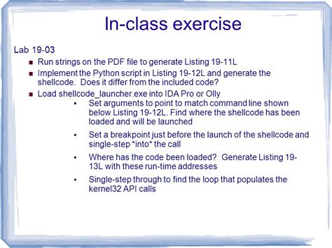 Part 6 Special Topics Chapter 19 Shellcode Analysis Chapter 20 C