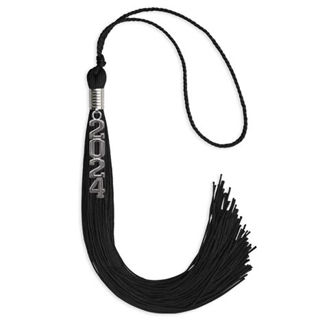 Black Graduation Tassel With Silver Stacked Date Drop