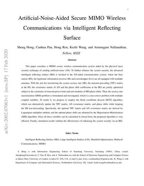 Artificial Noise Aided Secure Mimo Wireless Communications Via
