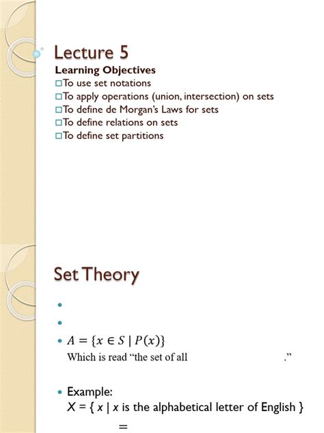 Lecture 5 Set And Relations Pdf Set Mathematics Mathematical Objects