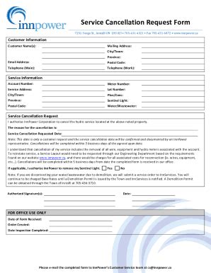 Fillable Online Fillable Online Service Cancellation Request Form Fax Fax Email Print