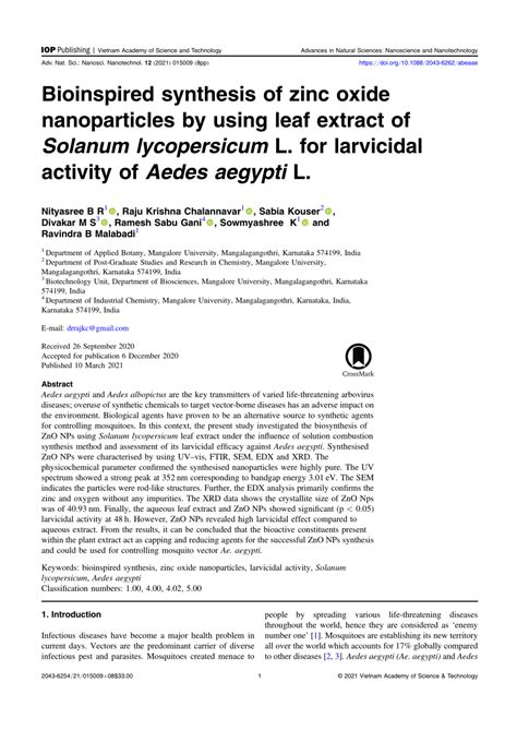 Pdf Bioinspired Synthesis Of Zinc Oxide Nanoparticles By Using Leaf Extract Of Solanum