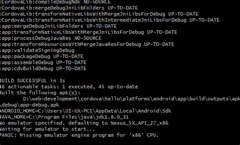 Android PANIC Missing Emulator Engine Program For X86 CPU Windows