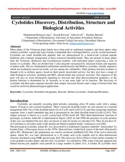 Pdf Cyclotides Discovery Distribution Structure And Biological Activities