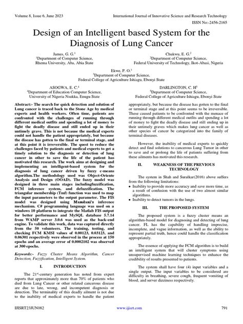 Design Of An Intelligent Based System For The Diagnosis Of Lung Cancer Download Free Pdf