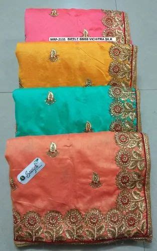 Embroidered Casual Wear Vichitra Silk Sarees Length 6 3 M With