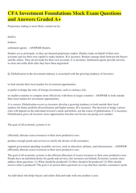 Cfa Investment Foundations Mock Exam Questions And Answers Graded A